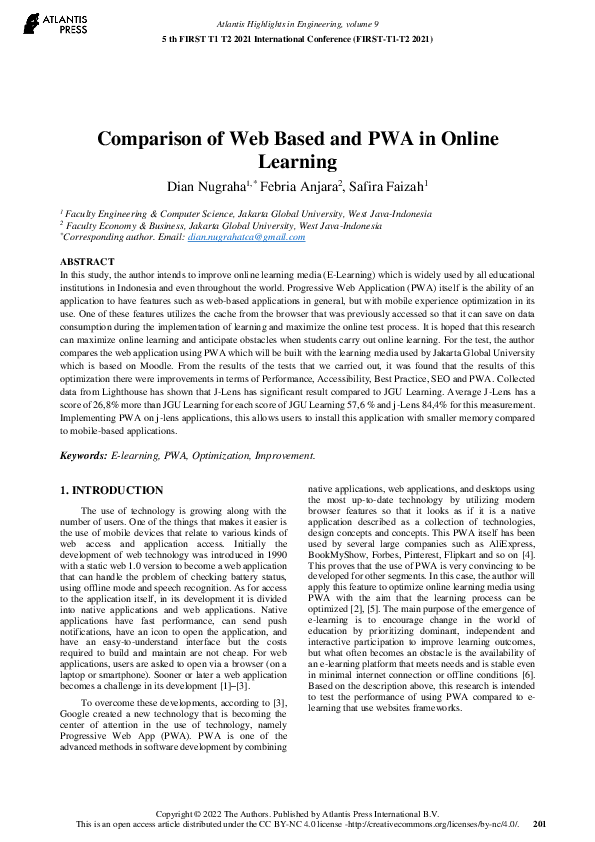 (PDF) Comparison of Web Based and PWA in Online Learning | Dian Nugraha ...
