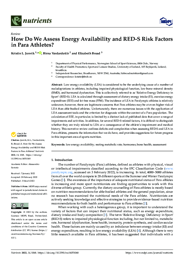 (PDF) How Do We Assess Energy Availability and RED-S Risk Factors in ...