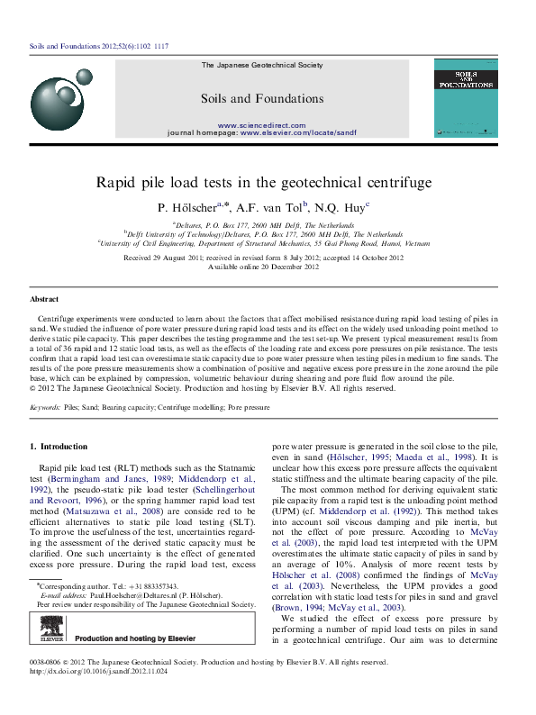 (PDF) Rapid pile load tests in the geotechnical centrifuge