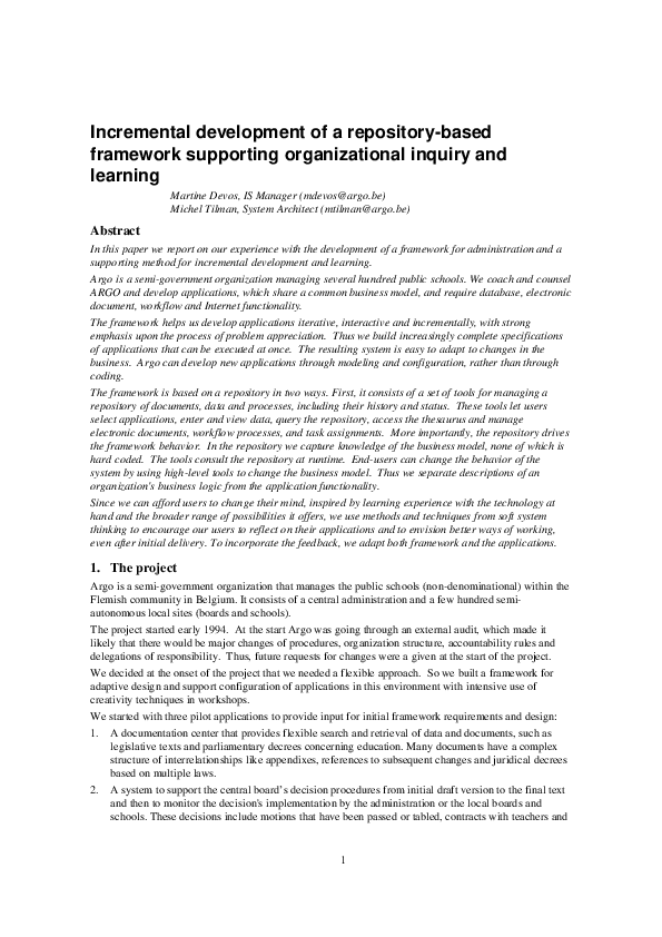(PDF) Incremental development of a repository-based framework supporting organizational inquiry ...