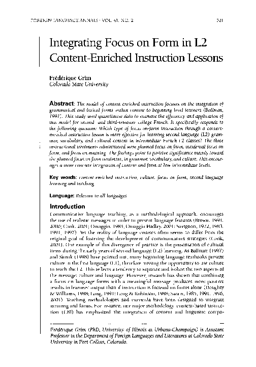 (PDF) Integrating Focus on Form in L2 Content-Enriched Instruction ...