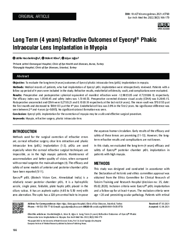 (PDF) Long Term (4 years) Refractive Outcomes of Eyecryl® Phakic ...