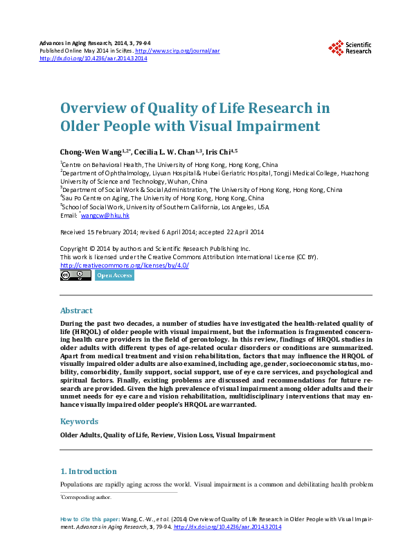 (PDF) Overview of Quality of Life Research in Older People with Visual ...