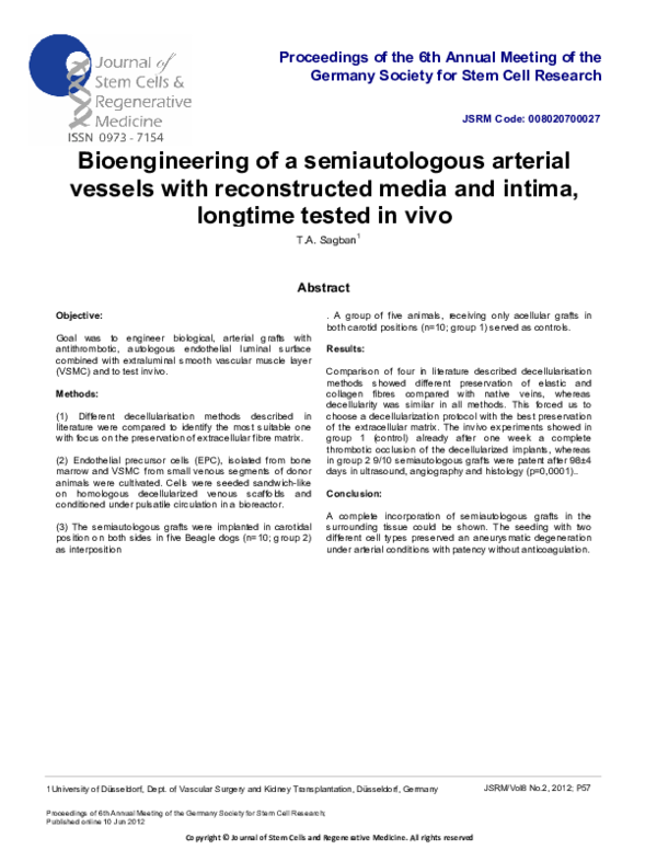 (PDF) Bioengineering of a Semiautologous Arterial Vessels with ...