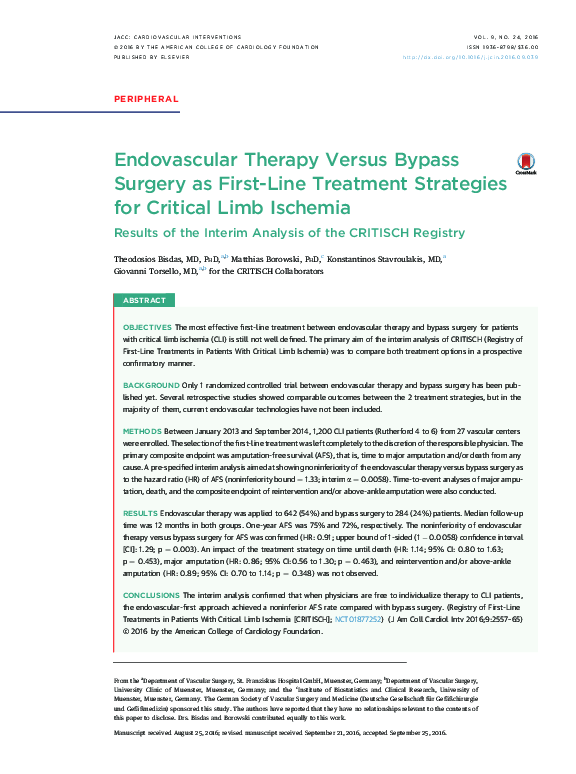 (PDF) Endovascular Therapy Versus Bypass Surgery as First-Line Treatment Strategies for Critical ...