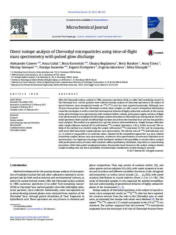 (PDF) Direct isotope analysis of Chernobyl microparticles using time-of ...