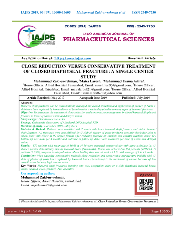 (PDF) Close Reduction Versus Conservative Treatment of Closed ...