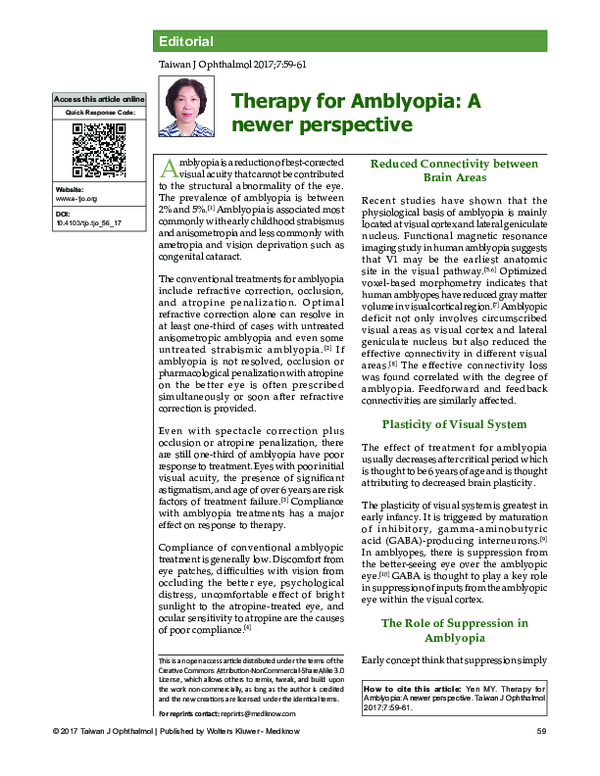 (PDF) Therapy for Amblyopia: A newer perspective