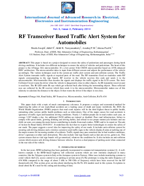 (PDF) RF Transceiver Based Traffic Alert System forAutomobiles