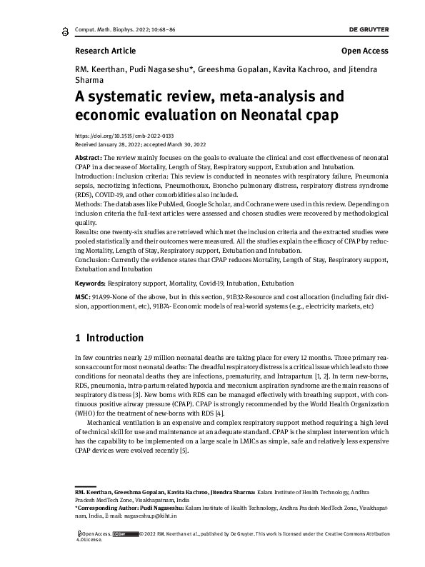 (PDF) A systematic review, meta-analysis and economic evaluation on Neonatal cpap