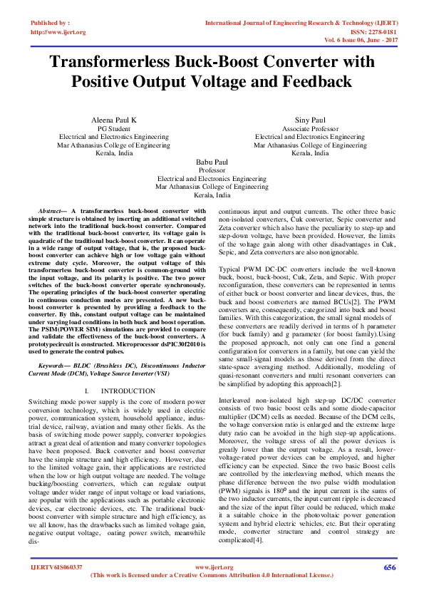 (PDF) Transformerless Buck-Boost Converter with Positive Output Voltage and Feedback