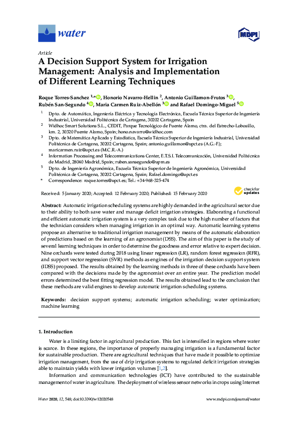 (PDF) A Decision Support System for Irrigation Management: Analysis and Implementation of ...