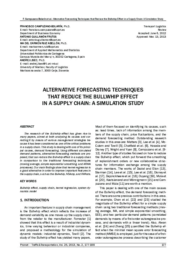 (PDF) Alternative Forecasting Techniques that Reduce the Bullwhip Effect in a Supply Chain: A ...