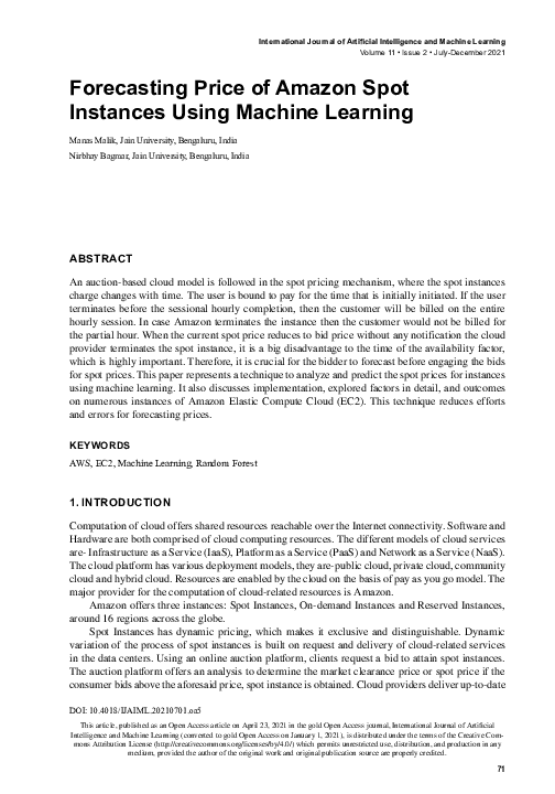 (PDF) Forecasting Price of Amazon Spot Instances Using Machine Learning