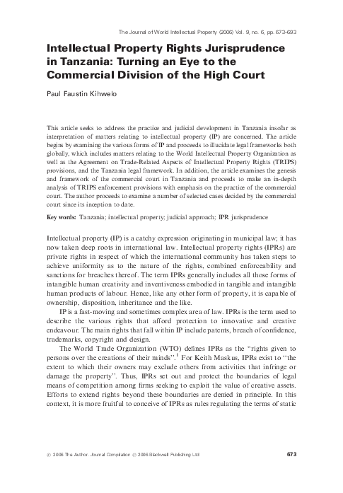 (PDF) Intellectual Property Rights Jurisprudence in Tanzania: Turning ...