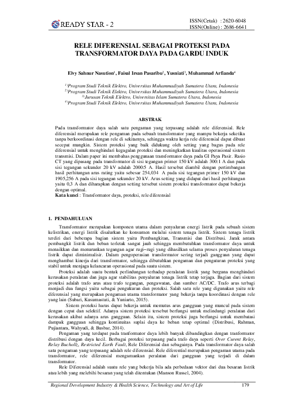 (PDF) Rele Diferensial Sebagai Proteksi Pada Transformator Daya Pada Gardu Induk