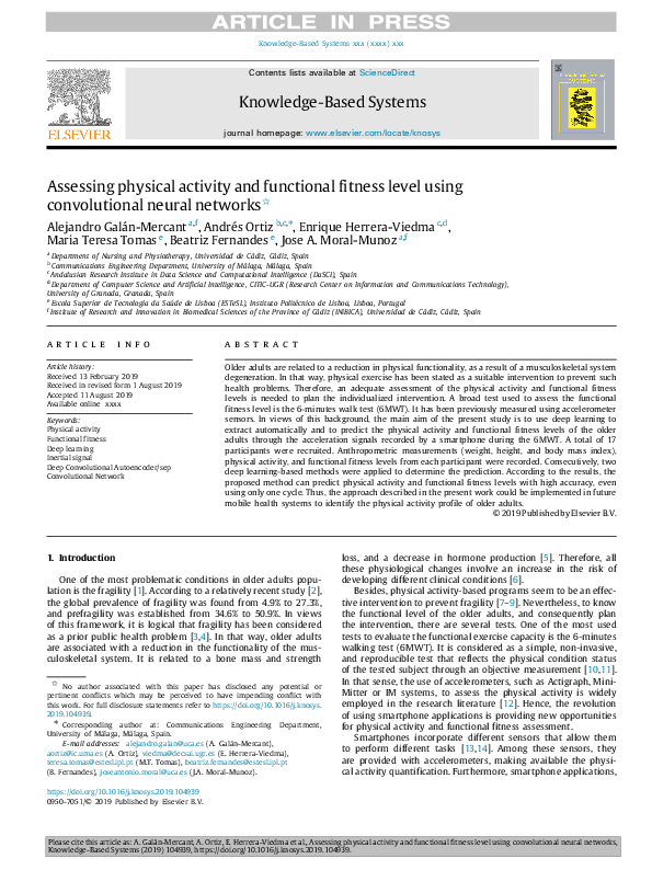 Pdf Deep Learning For Assessing Fitness In Older Adults