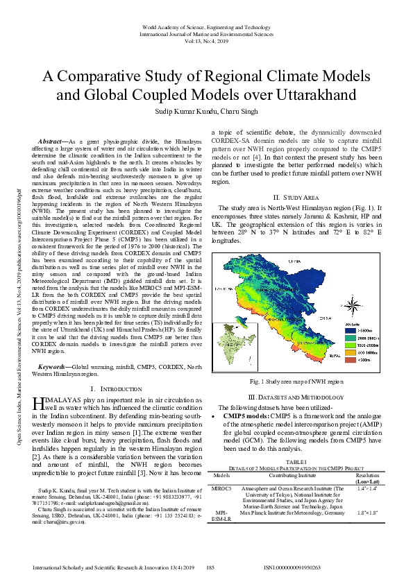 (PDF) A Comparative Study of Regional Climate Models and Global Coupled ...
