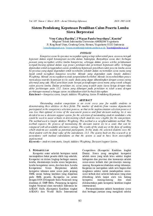 (PDF) Sistem Pendukung Keputusan Pemilihan Calon Peserta Lomba Siswa Berprestasi | Pandu ...