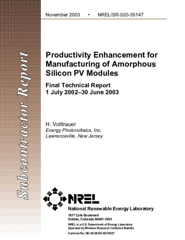(PDF) Productivity Enhancement for Manufacturing of Amorphous Silicon ...