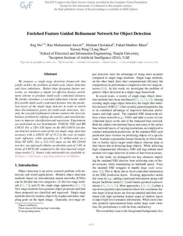 (PDF) Enriched Feature Guided Refinement Network for Object Detection