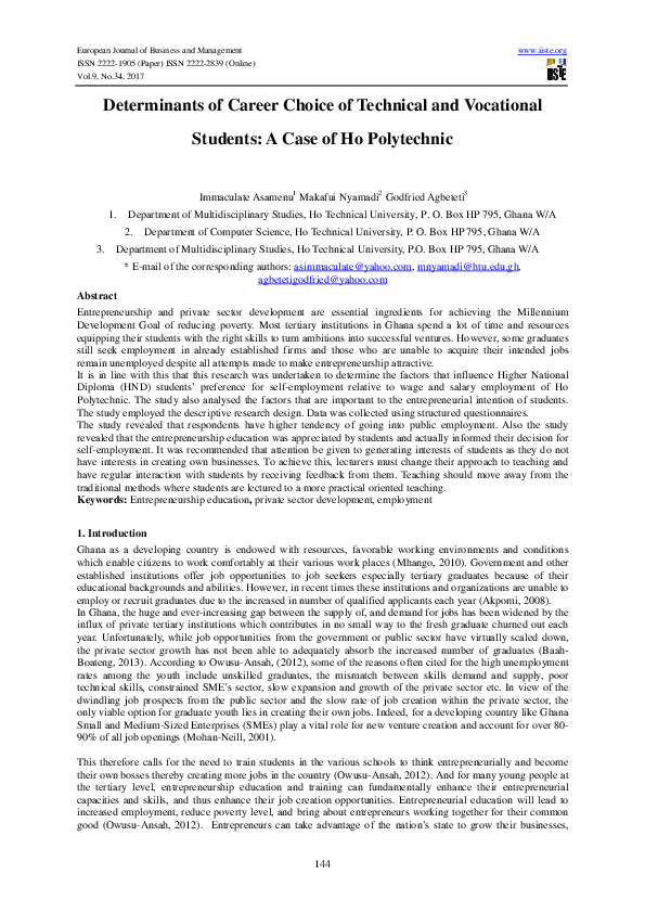 (PDF) Determinants of Career Choice of Technical and Vocational ...