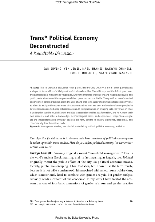 (PDF) Trans* Political Economy Deconstructed