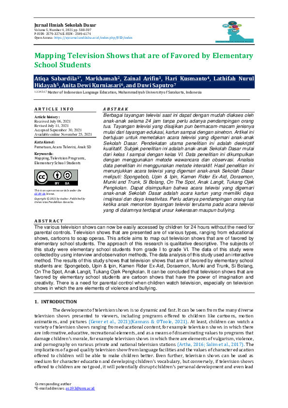 (PDF) Mapping Television Shows that are of Favored by Elementary School ...
