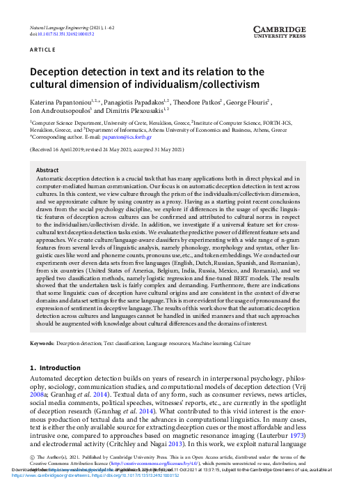 (PDF) Deception detection in text and its relation to the cultural dimension of individualism ...