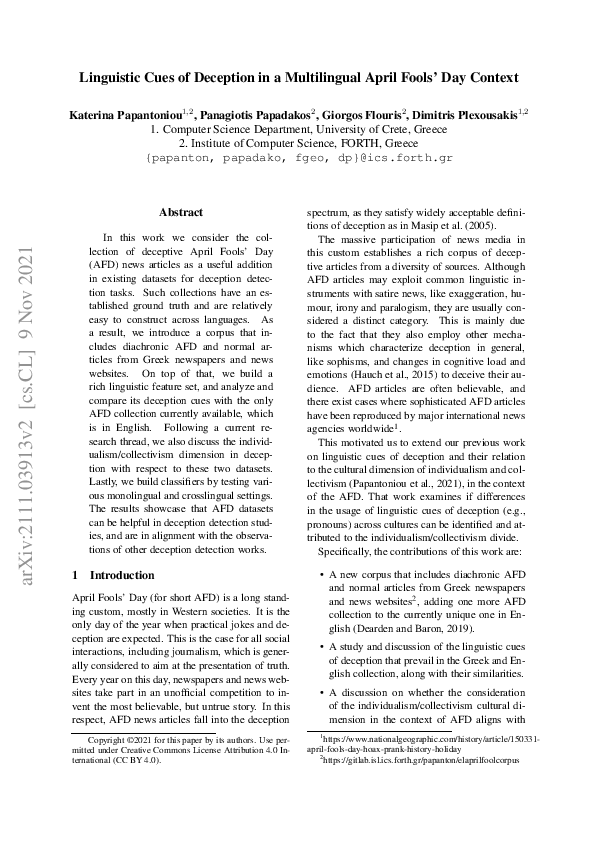 (PDF) Linguistic Cues of Deception in a Multilingual April Fools’ Day Context