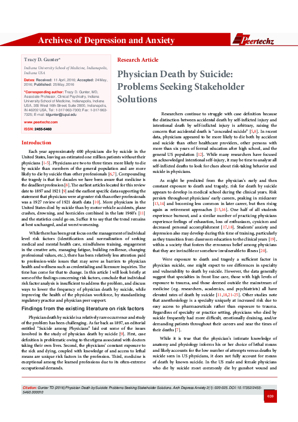 (PDF) Physician Death by Suicide: Problems Seeking Stakeholder ...