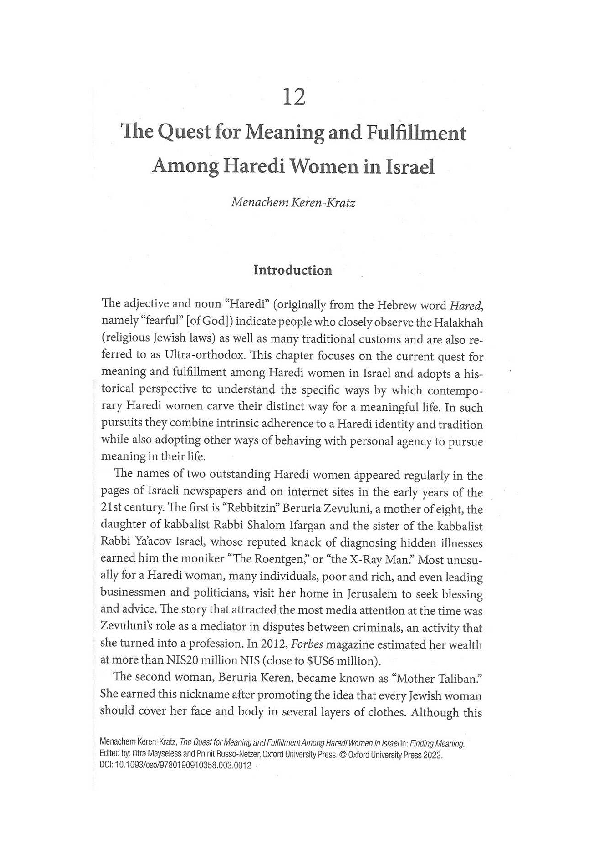 (PDF) The Quest for Meaning and Fulfillment Among Haredi (ultra ...