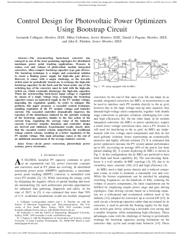 (PDF) Control Design for Photovoltaic Power Optimizers Using Bootstrap ...