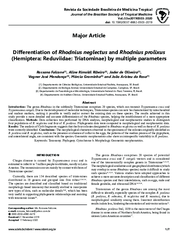 (PDF) Differentiation of Rhodnius neglectus and Rhodnius prolixus ...