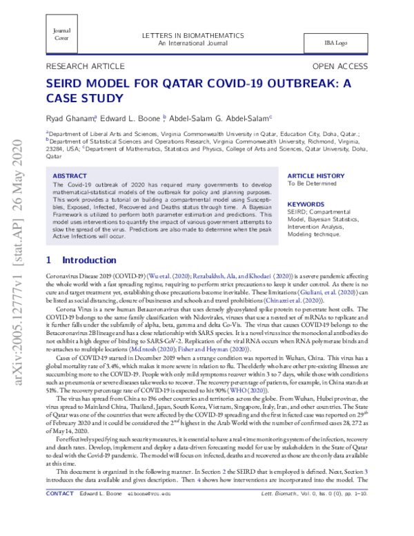 (PDF) SEIRD Model for Qatar COVID-19 Outbreak: A Case Study