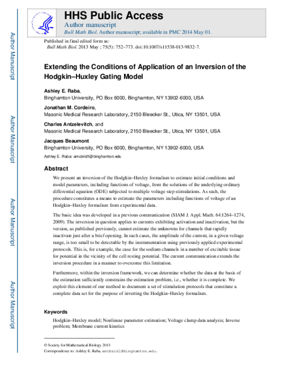 (PDF) Extending Hodgkin-Huxley Model Inversion Techniques
