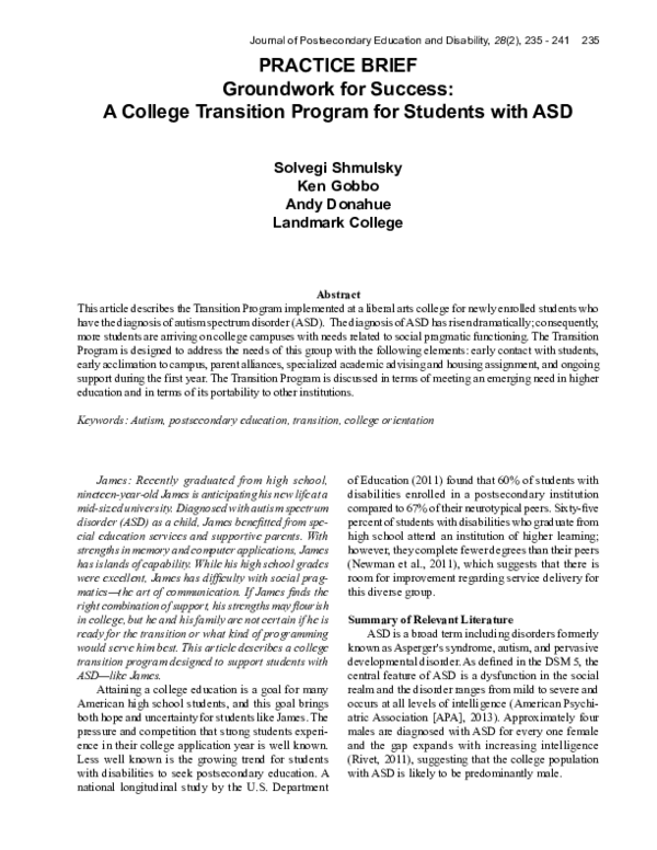 (PDF) Groundwork for Success: A College Transition Program for Students ...