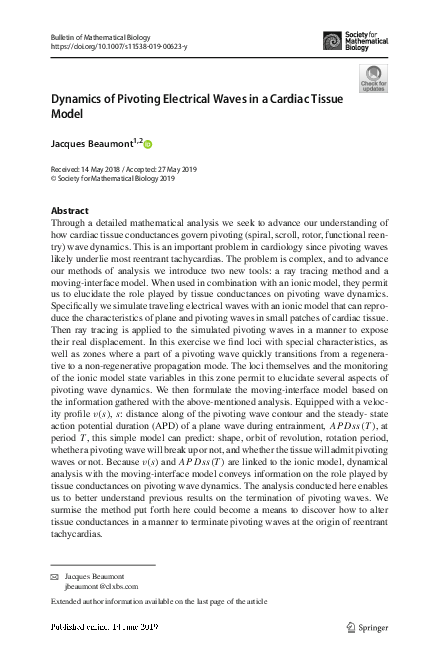 (PDF) Dynamics of Pivoting Electrical Waves in a Cardiac Tissue Model