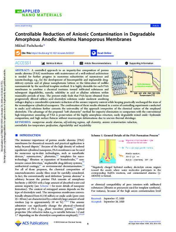 (PDF) Controllable Reduction of Anionic Contamination in Degradable Amorphous Anodic Alumina ...