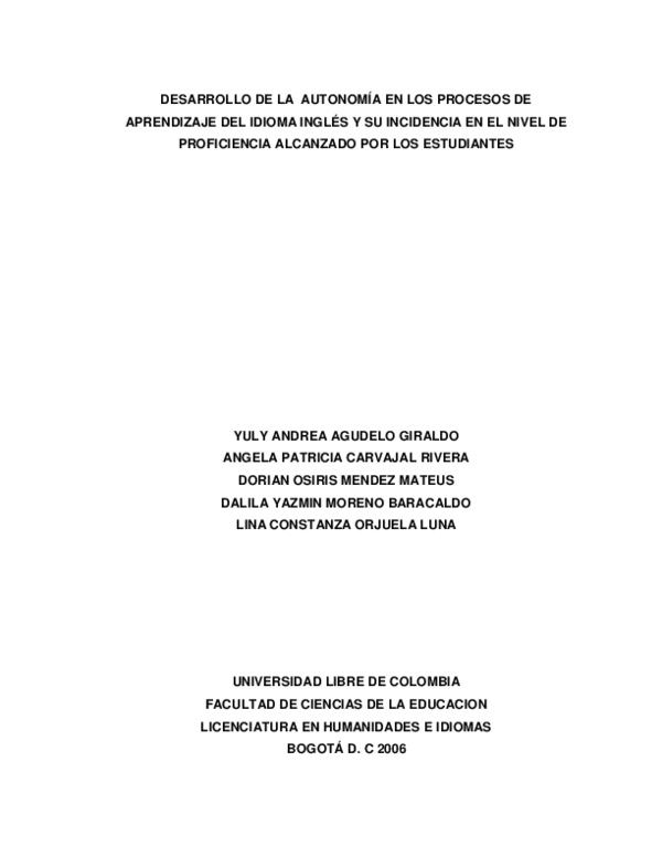 (PDF) Desarrollo de la autonomía en los procesos de aprendizaje del idioma inglés y su ...