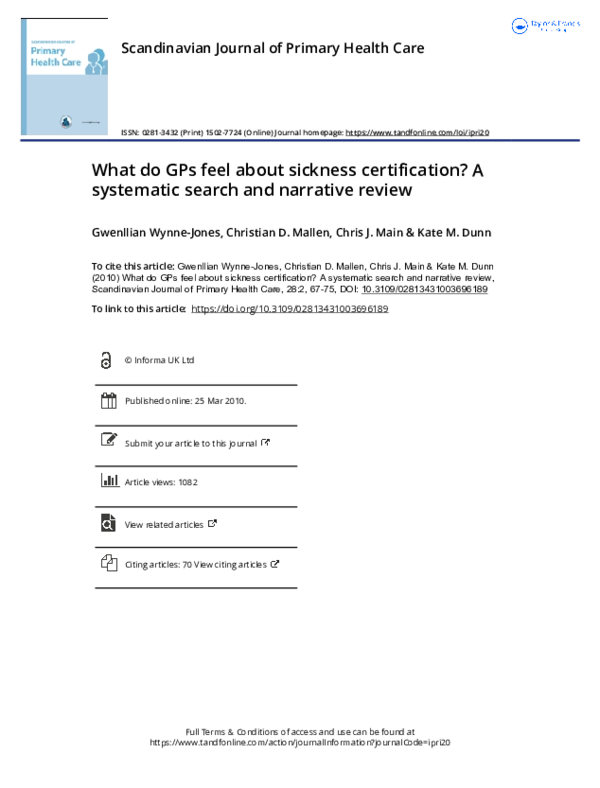 (PDF) What do GPs feel about sickness certification? A systematic ...
