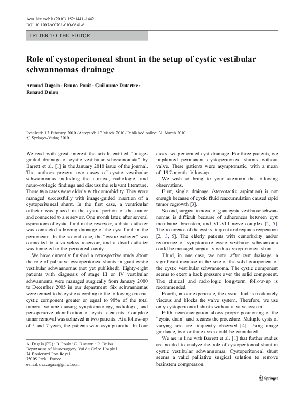 (PDF) Role of cystoperitoneal shunt in the setup of cystic vestibular ...