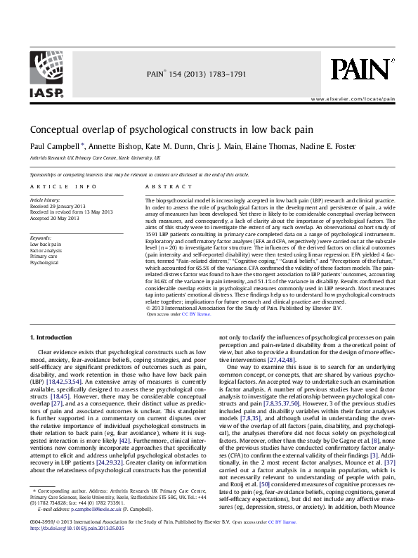 (PDF) Conceptual overlap of psychological constructs in low back pain