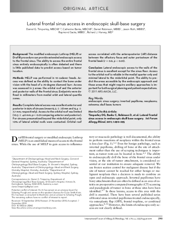 (PDF) Lateral frontal sinus access in endoscopic skull-base surgery