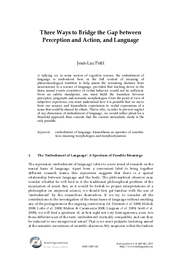 (PDF) Three Ways to Bridge the Gap between Perception and Action, and Language