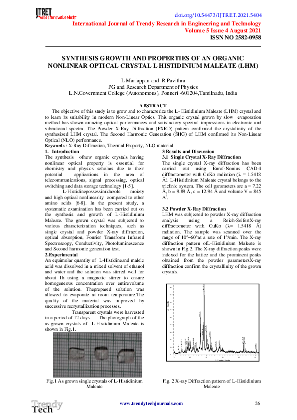 (PDF) SYNTHESIS GROWTH AND PROPERTIES OF AN ORGANIC NONLINEAR OPTICAL ...