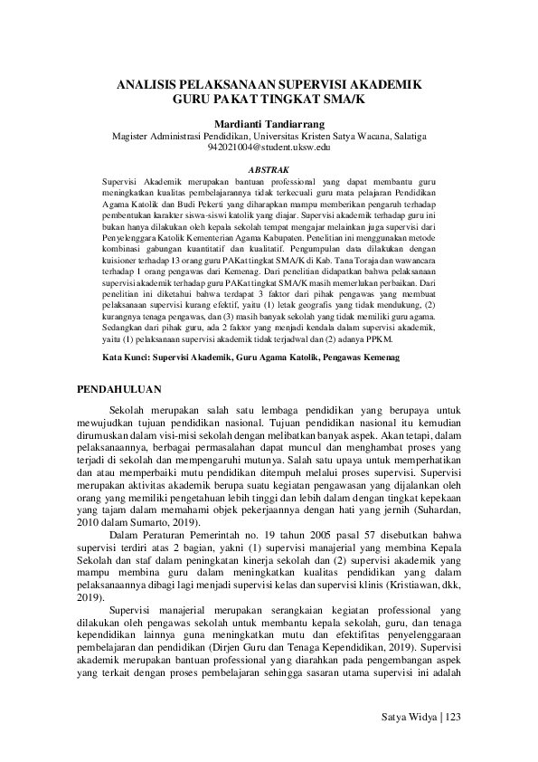 (PDF) Analisis Pelaksanaan Supervisi Akademik Guru PAKat Tingkat SMA/K Kab. Tana Toraja