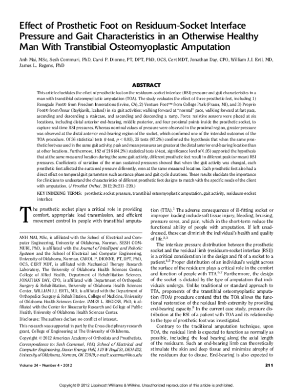 (PDF) Effect of Prosthetic Foot on Residuum-Socket Interface Pressure ...