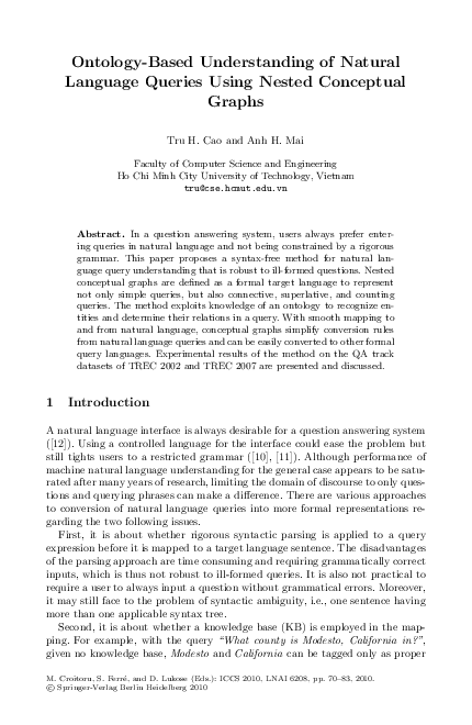 (PDF) Ontology-Based Understanding of Natural Language Queries Using Nested Conceptual Graphs ...