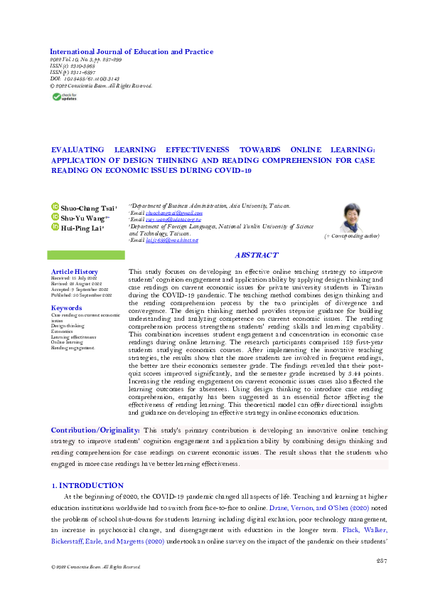 (PDF) Evaluating Learning Effectiveness towards Online Learning: Application of Design Thinking ...